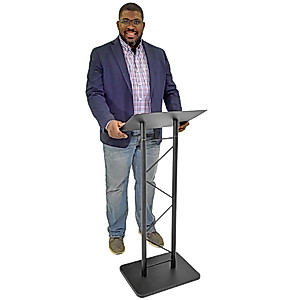 Kingdom KML7B Large Portable Lectern, Stand Up Church Pulpit, Slanted Lectern, Conference Podium for Speakers, Speeches and Other Occasions- Truss Lectern, Black Powder Coat Finish, Metal