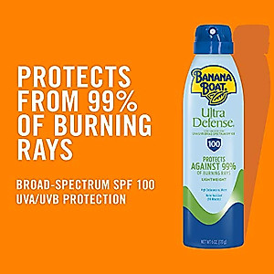 Banana Boat Ultra Defense Clear Sunscreen Spray SPF 100, 6oz | Lightweight Sunscreen, Banana Boat SPF 100 Spray On Sunscreen, Water Resistant Sunscreen, 6oz
