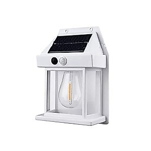 Solar Powered Outdoor Wall Lights, Sunrise and Sunset Motion Sensor, LED Exterior Wall Lights, Warm White Light, Fence, Three Lighting Modes, Exterior Front Porch Security Light Wall Ornament (White)