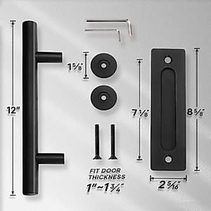 EaseLife 2 Pack 12" Sliding Barn Door Handles and Pulls, Rustic Double Sided Hardware Set, Heavy Duty, Matte Black Powder Coated Finish, Easy Install