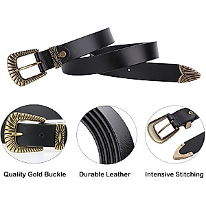 ALAIX Belts for women Women's Belts Silver Gold Buckle leather belts Black Western belts Jeans Pants belts for women