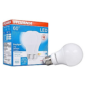 SYLVANIA LED Light Bulb, 60W Equivalent A19, Efficient 8.5W, Medium Base, Frosted Finish, 800 Lumens, Daylight - 2 Pack (79282)