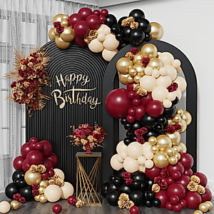 Enanal Burgundy Balloon Garland Arch Kit, 151pcs Burgundy Black Ivory and Chrome Gold Balloons for Graduation Birthday Party Bridal Shower Thanksgiving Anniversary Party Decoration (Burgundy)