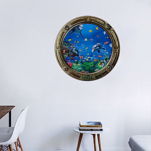BooDecal 17 in x 17 in Dolphins Variours Tropical Fish Unsersea Series Porthole Fake Window Removable Wall Decals Swimming Sea Fish Waterproof Wall Stickers for Childrens Playroom Nursery Bathroom