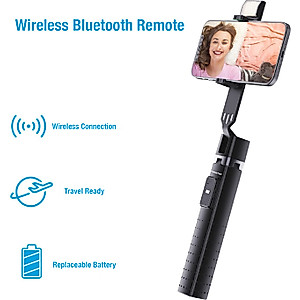 Fugetek 40'' Quadrapod Lighted Selfie Stick Stand, Lightweight 7oz, Wireless Bluetooth Remote, Patented Ultra Stable 4 Legs, 3 Onboard Light Modes, Compatible with iPhone & Android (Black)