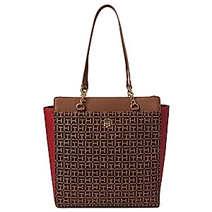 Tommy Hilfiger Antonella II Tote Square Monogram Jacquard Chestnut/Tannin/Red One Size