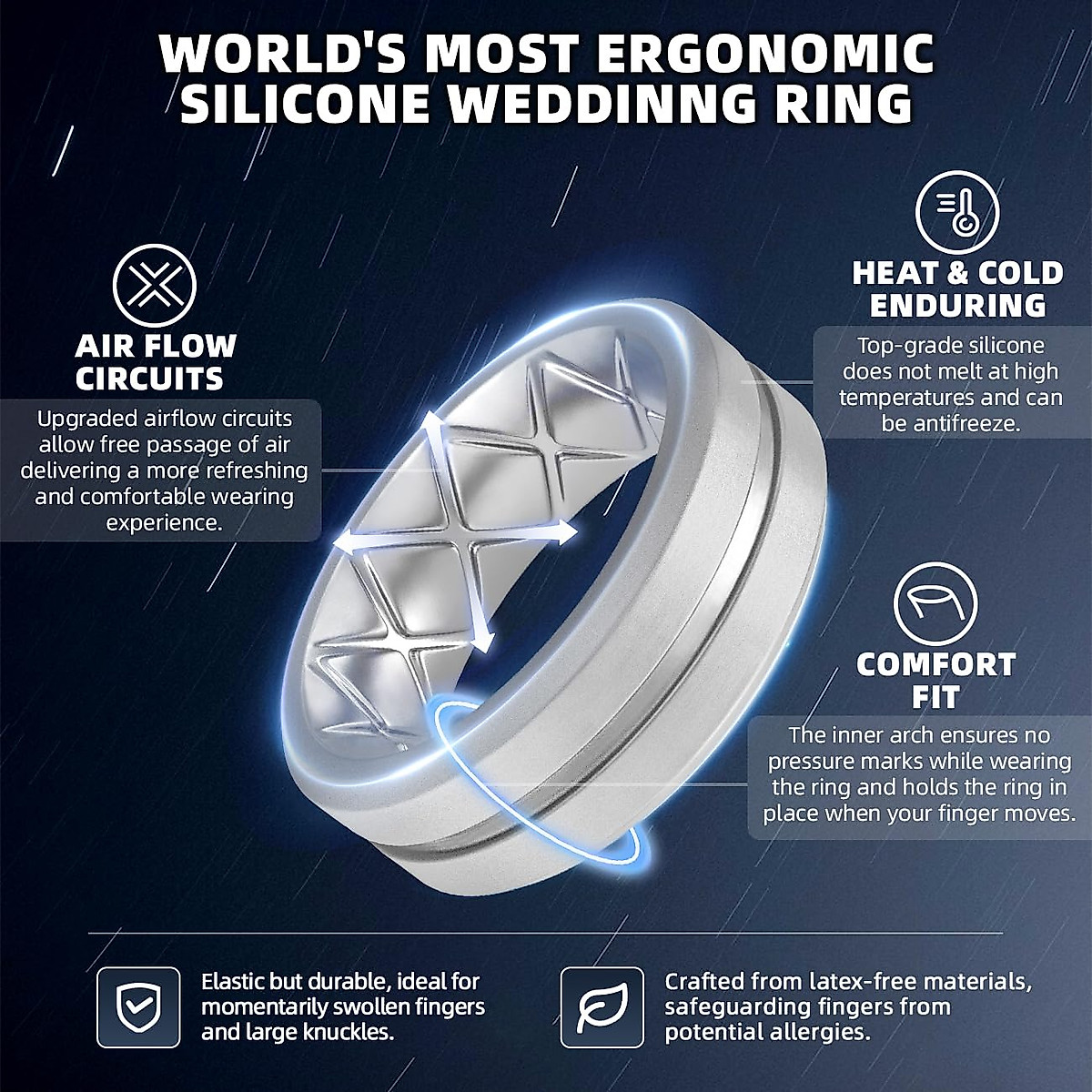 Egnaro Silicone Ring Men 1/4/6 Multipack Breathable Mens Silicone Rubber Bands Wedding Rings for Men Engagement Bands - 8mm Width 2mm Thickness…