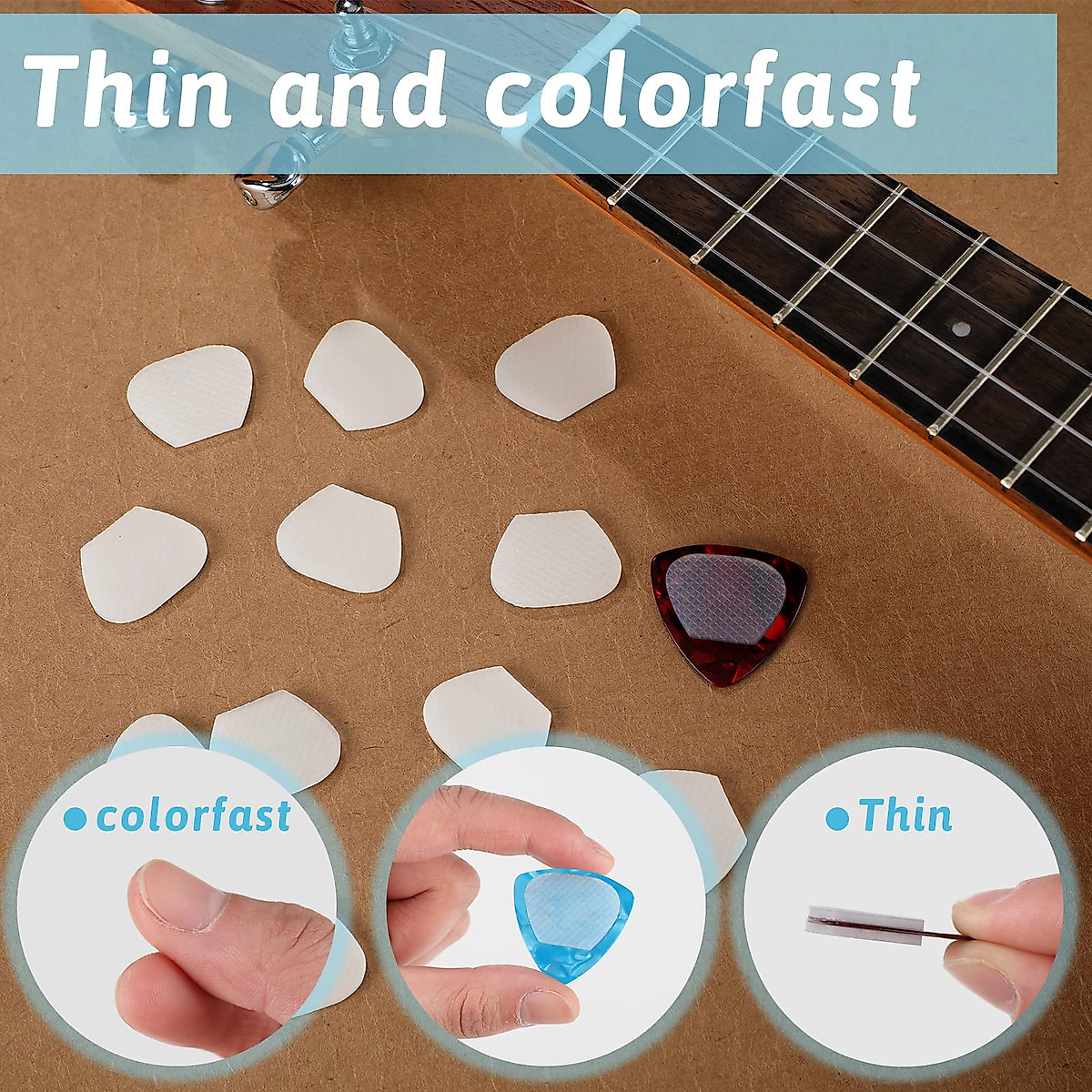 Nuanchu 50 Pack guitar pick grips Stop Dropping Your Guitar Picks While Playing Non Sticky Rubber Guitar Pick Holder Washable Self Adhesive Grips(Irregular Type, 1 x 0.8 Inch)