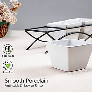 UNICASA Square Ramekin Bowls 10 oz, Condiment Serving Tray with Metal Rack Stand - Chips and Dips Snack Tray for Party - White Side Dish for Appetizer, Fruit, Nuts, Ice Cream, Candy