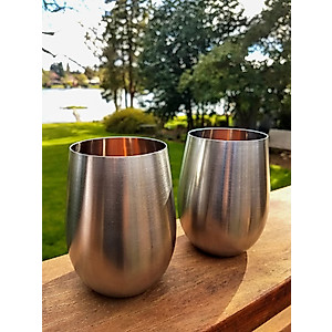 RSVP International Brushed Stainless Steel Barware Collection, Stemless Wine Glass, 18-Ounce