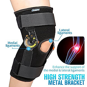 Nvorliy Hinged ROM Knee Brace with Side Stabilizers & Locking Dials, Post Op Knee Immobilizer for Arthritis, ACL, MCL, PCL, Meniscus Tear, Injurie/Knee Pain, Medical Orthopedic Support (Large)