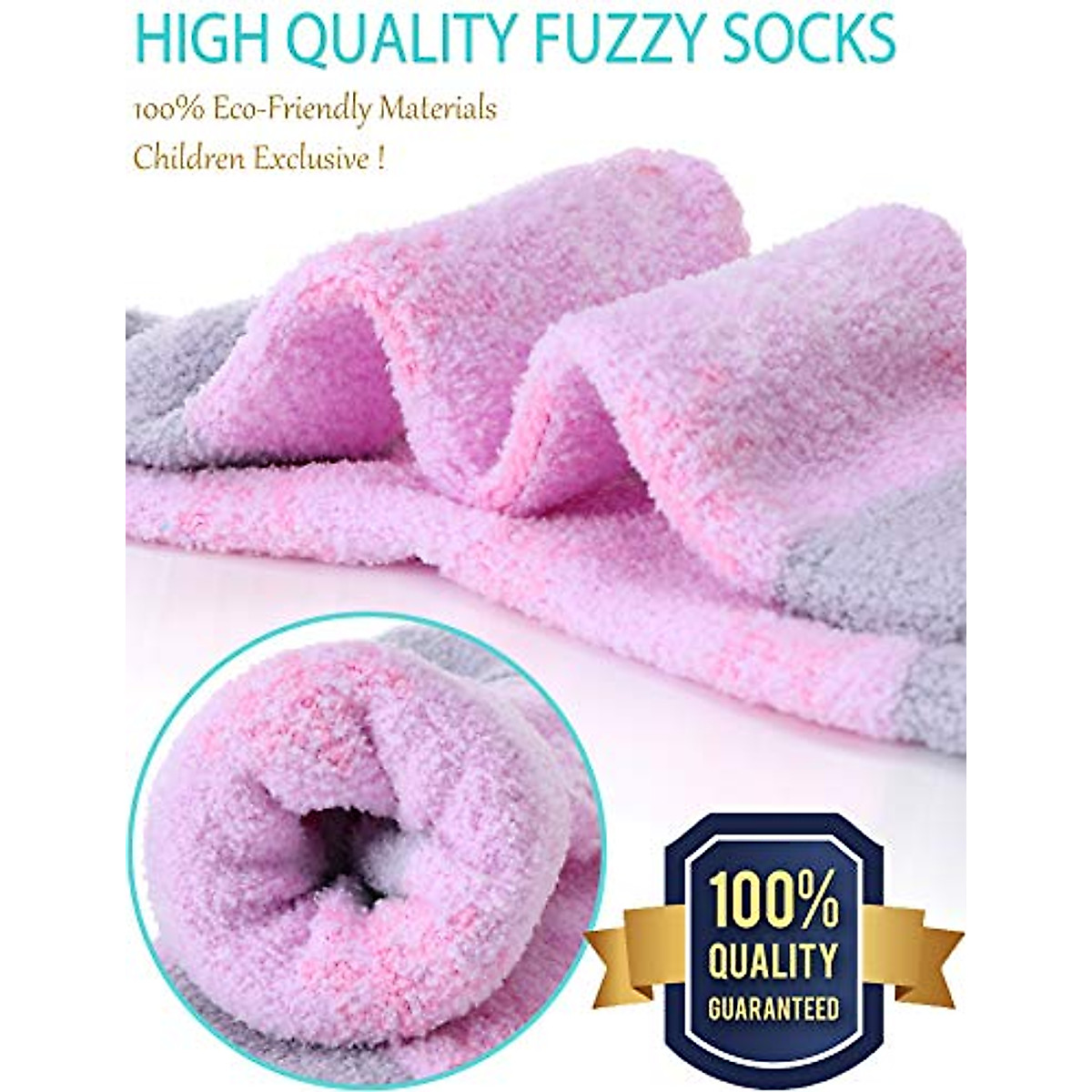 EBMORE Girls Kids Toddler Fuzzy Non Slip Grips Slipper Socks Gift Crew Cabin Cozy Fluffy Hospital Cute Warm Winter Socks for Boys Child Christmas Stocking Stuffers 6 Pairs（Snowflake，8-12 Y）