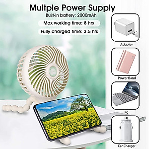 Mini Handheld Stroller Fan, Personal Portable Fan Baby Car Seat Clip-On Fan with DIY Flexible Tripod, USB Rechargeable Fan Adjustable 3 Speeds for Bedroom, Outdoor, Camping, Bike, BBQ