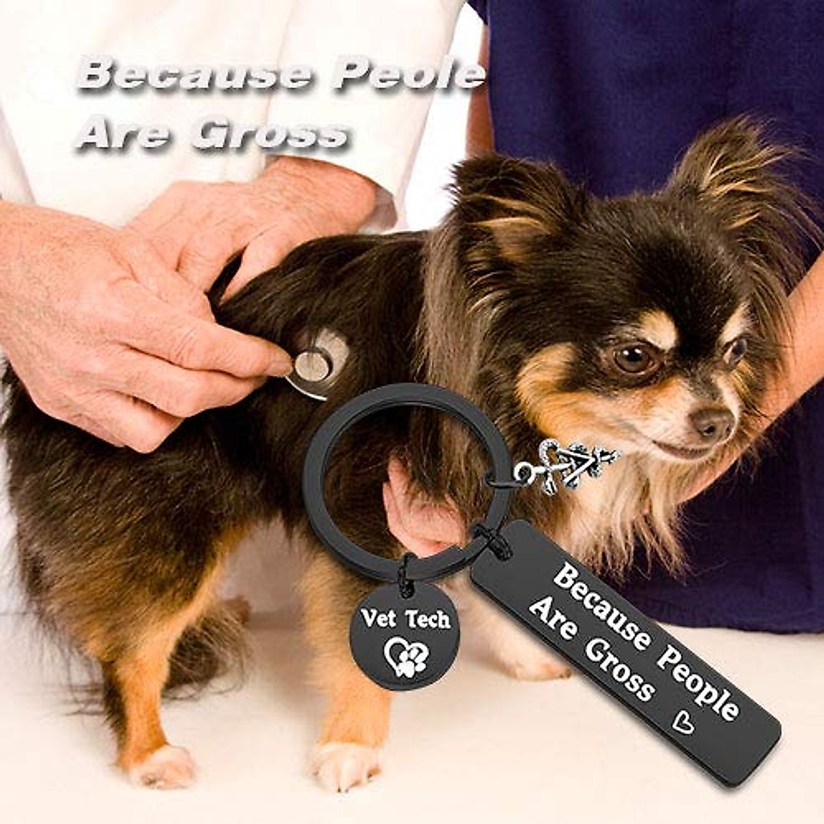 MAOFAED Vet Techs Gift Funny Veterinary Technician Gift Because People Are Gross Veterinarian Keychain Vet student gift Veterinarian Graduation Gift (because people are gross black)