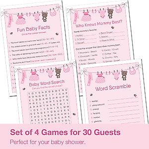 Papery Pop Baby Shower Games for Girl - Set of 4 Games for 30 Guests - Double Sided Cards - Baby Shower Supplies