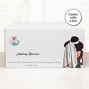 Utopiat High-End Audrey Style Oversized Adjustable Black Wool Hat with 100% Silk Black Scarf Inspired by Breakfast at Tiffanys | Premium Elegant Wide Brim Summer Hat