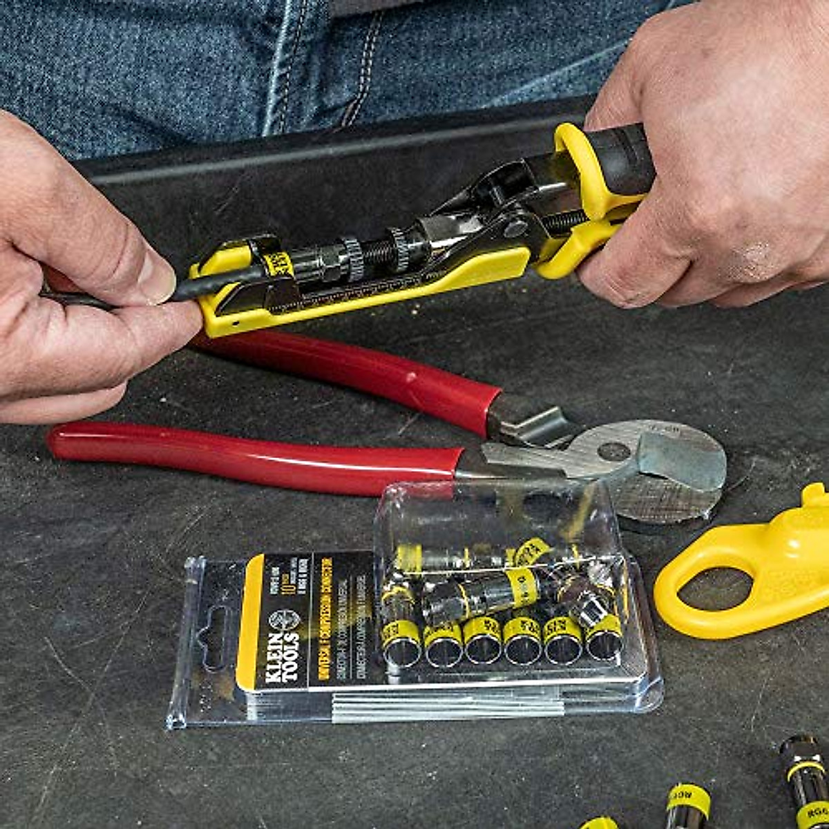 Klein Tools VDV812-606 F-Connector for RG6/6Q Coaxial Cable, Universal Compression Connectors, Male, Professiol Grade, 10-Pack