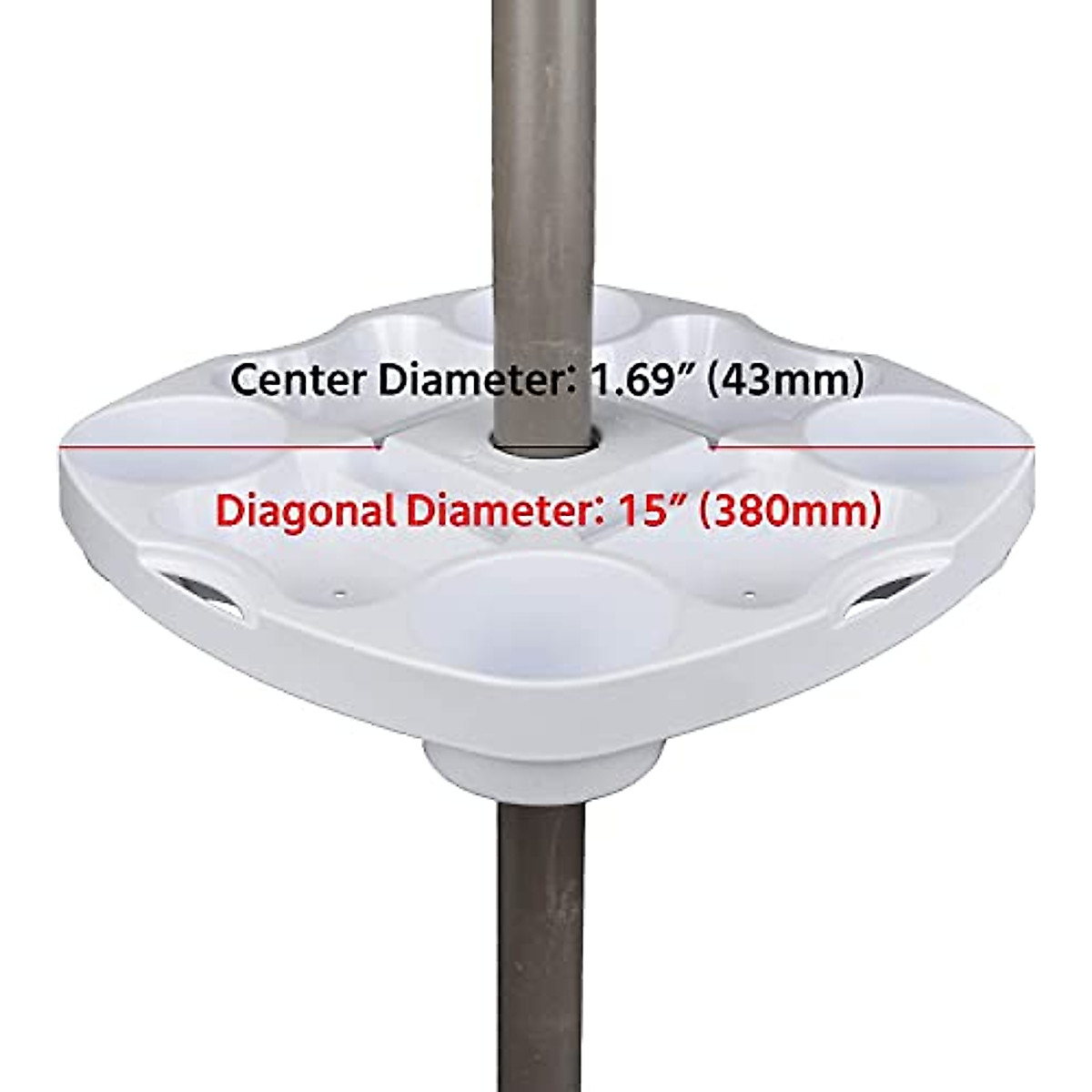 MYard Umbrella Table Tray 15 Inches Pro for Beach, Swimming Pool with 4 Drink Holders, 4 Snck Grooves, 4 Sunglasses Holes, 4 Phone Slots, 4 Airpods Holes, 2 iPad Slots, 4 Small Bag Hangers (White)