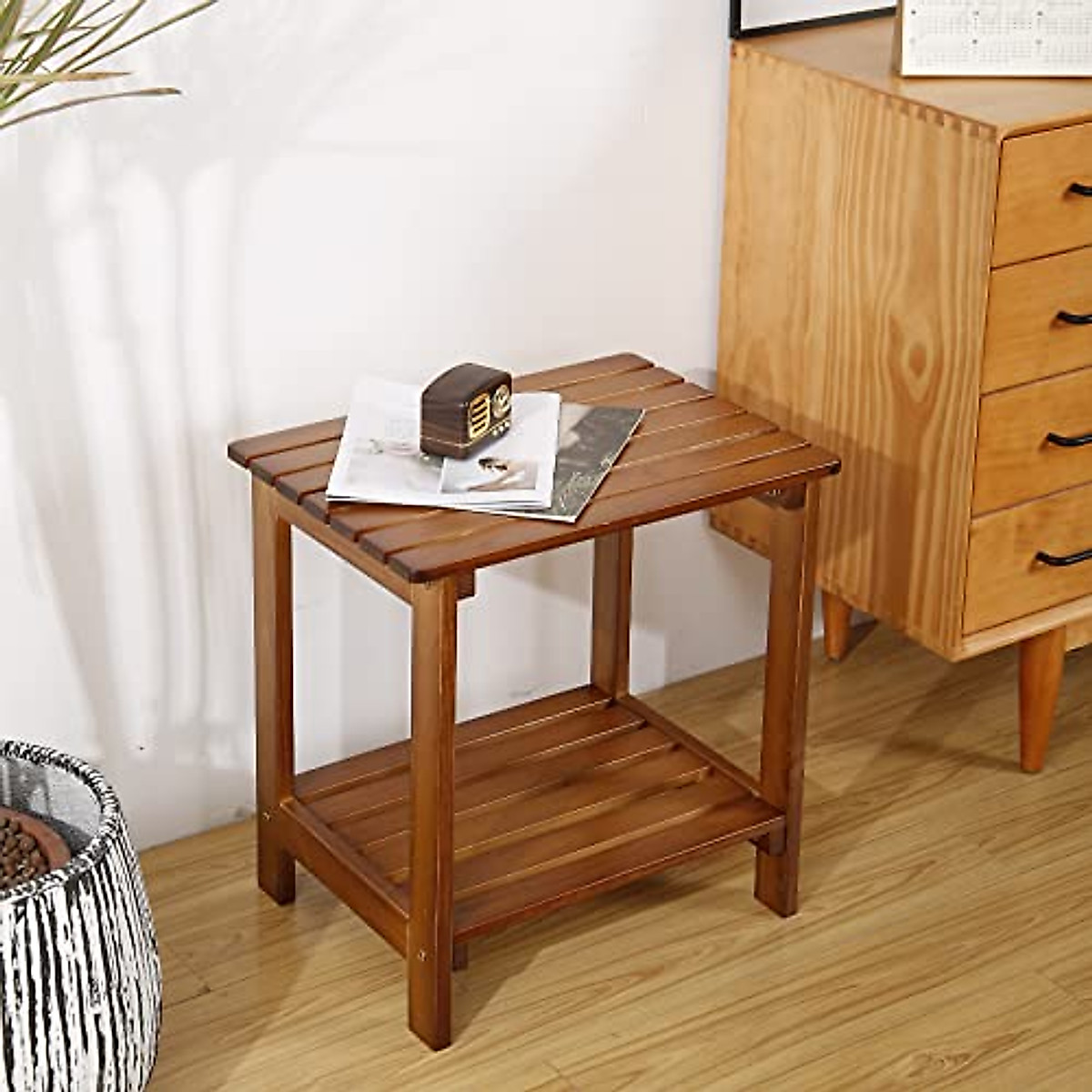 BplusZ KD-50N Outdoor Porch Wooden Side Table for Patio Lawn Garden Rectangular End Tables with Storage Brown