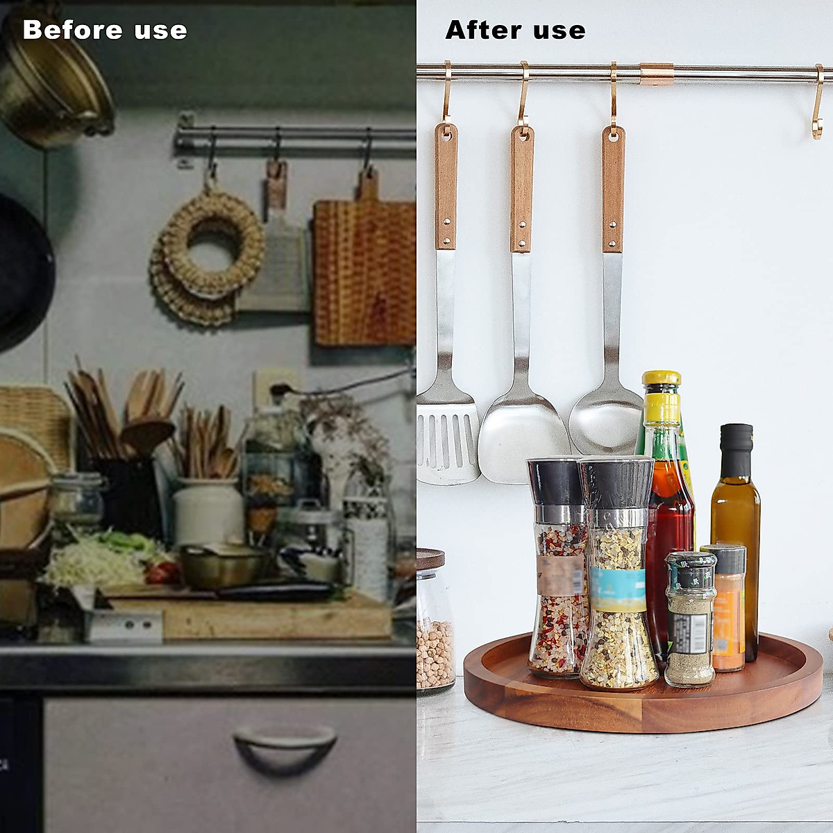 Paninluo Lazy Susan Organizer with Mat - 12 Inch Wooden Lazy Susan for Table Keep Space Organized and Nice,Lazy Susan Turntable for Cabinet、Countertop、Pantry、Spice Rack