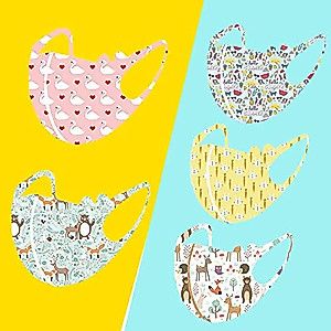 Kids Children Animals Cartoon Face Mask, Washable Face Shield Cover, Anti-Dust, Reusable 5Pcs