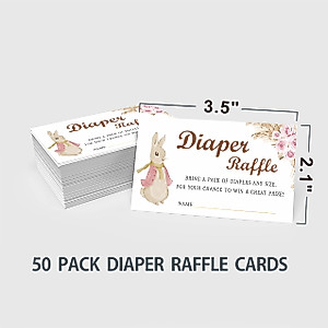 JCVUK Baby Shower Games, 1 Diaper Raffle Standing Sign with 50 Diaper Raffle Tickets,Bunny Theme Babyshower Party Decorations and Supplies For Boys or Girls(LBLK-B04)