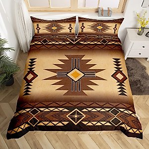 Southwest Duvet Cover Set Twin Size,Geometric Aztec Tribal Pattern Bedding Set Vintage Striped Western Comforter Cover for Kids Girls Boys Adult Room Decor,Rustic Brown Quilt Cover,1 Pillowcase