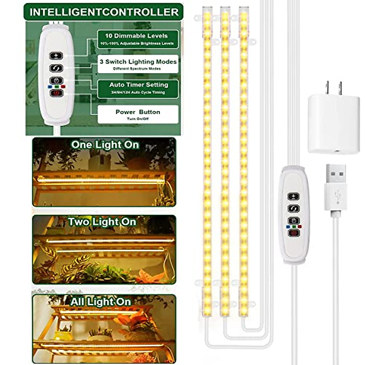 Bamboo Plant Stand with Grow Lights Multiple Flower Ladder Planter Pot Holder Hanging Plant Shelf Rack Display Organizer for Indoor Outdoor Patio Garden Corner Balcony Living Room Tall 3Tier 12 Potted