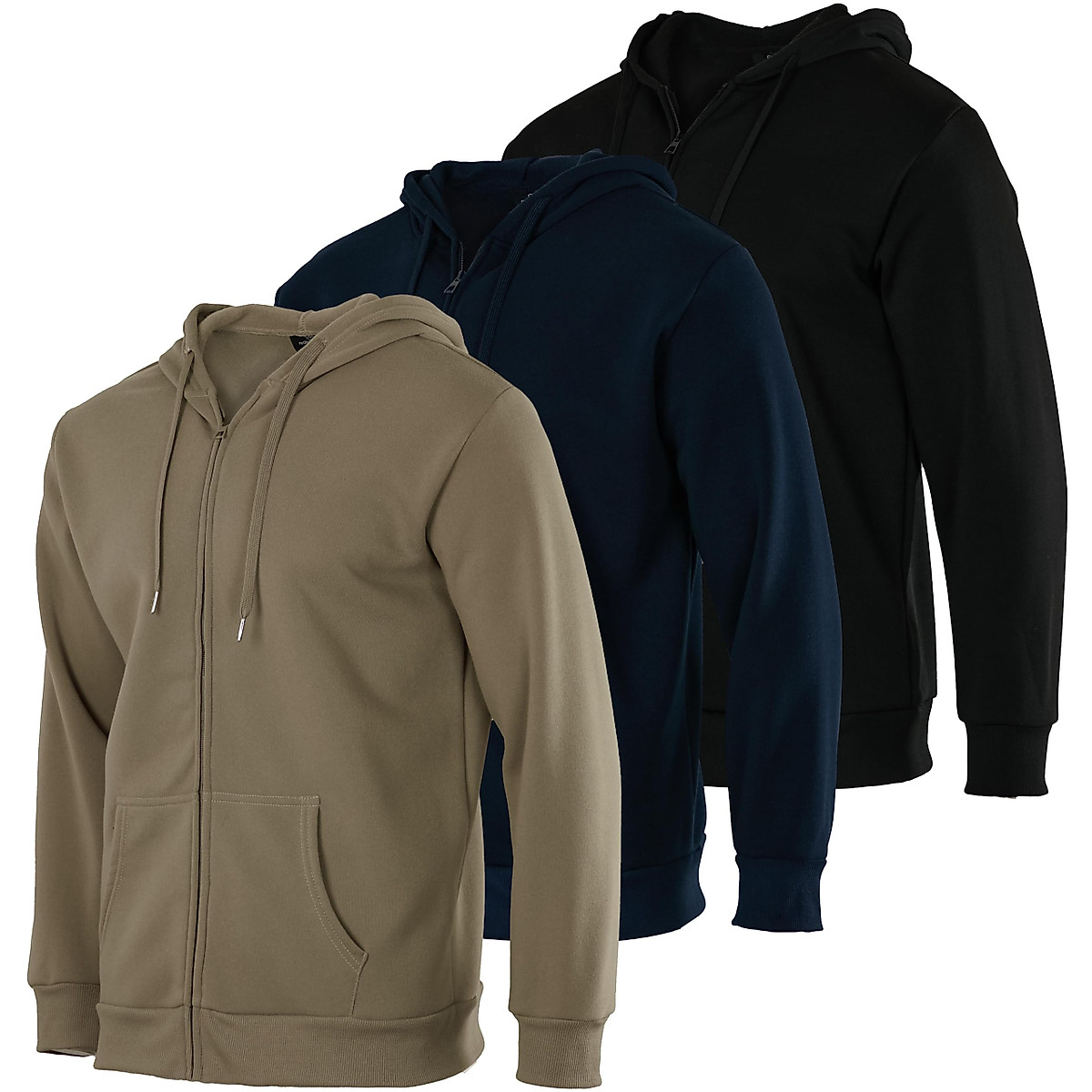 3 Pack: Men’s Fleece Mens Hoodie Long Sleeve Full Zip Up Hoodies for Men Windbreaker Jacket Sweatshirt Workout Running Sports Casual Outdoor Hiking Performance Active Gym Athletic Pullover Set 4, S