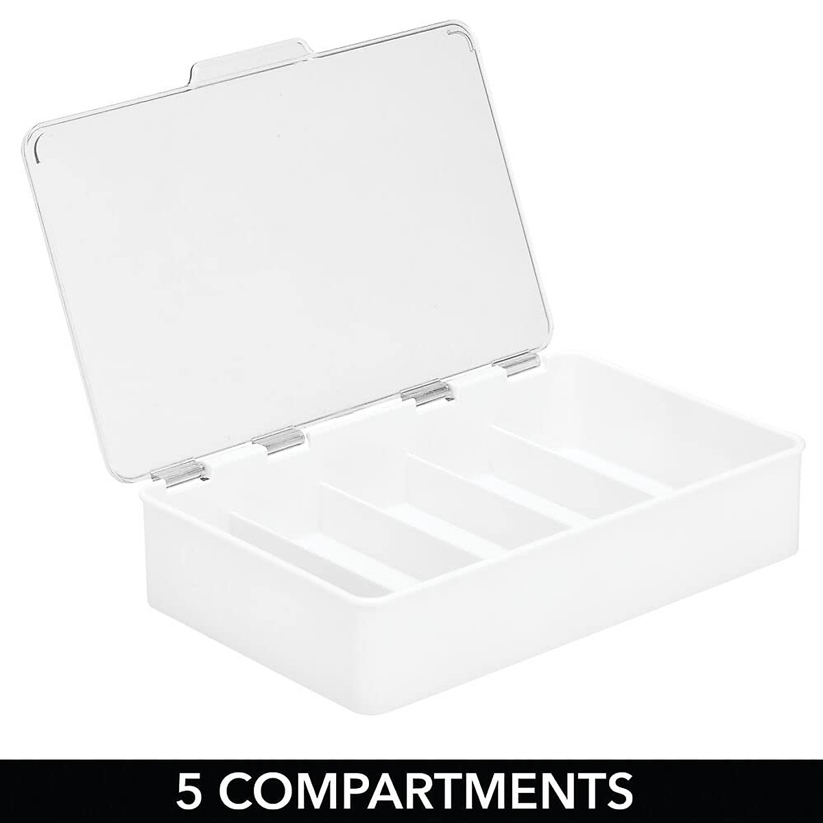 mDesign Plastic Stackable Eyeglass Case Storage Organizer with Hinged Lid for Unisex Sunglasses, Reading Glasses, Fashion Eye Wear, Protective Glasses, 5 Sections, Ligne Collection - 2 Pack - Clear