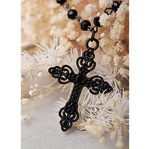 Sacina Gothic Layered Cross Necklace, Zinc Alloy Black Bead Cross Choker Necklace, Halloween Goth Jewelry Gift for Women (Layered Bead Cross)