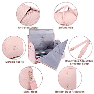 Convertible Carry on Garment Bag for Women,Leather Garment Bags for Travel with Shoe Pouch 2 in 1 Hanging Suitcase Suit Bag for Women Travel Bags for Women Duffle Bag Garment Bag Gifts for Women Pink