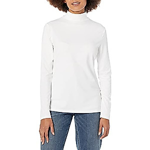 Amazon Essentials Women's Classic-Fit Long-Sleeve Mockneck Top (Available in Plus Size), White, Small