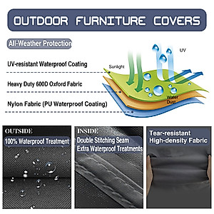 CNCZMH Patio Furniture Covers, Outdoor Patio Chair Covers Waterproof Large, 600D Heavy Duty Table Cover, Outside Dining Table And Chairs Set Covers Grey (Rectangular:88X62X28in)