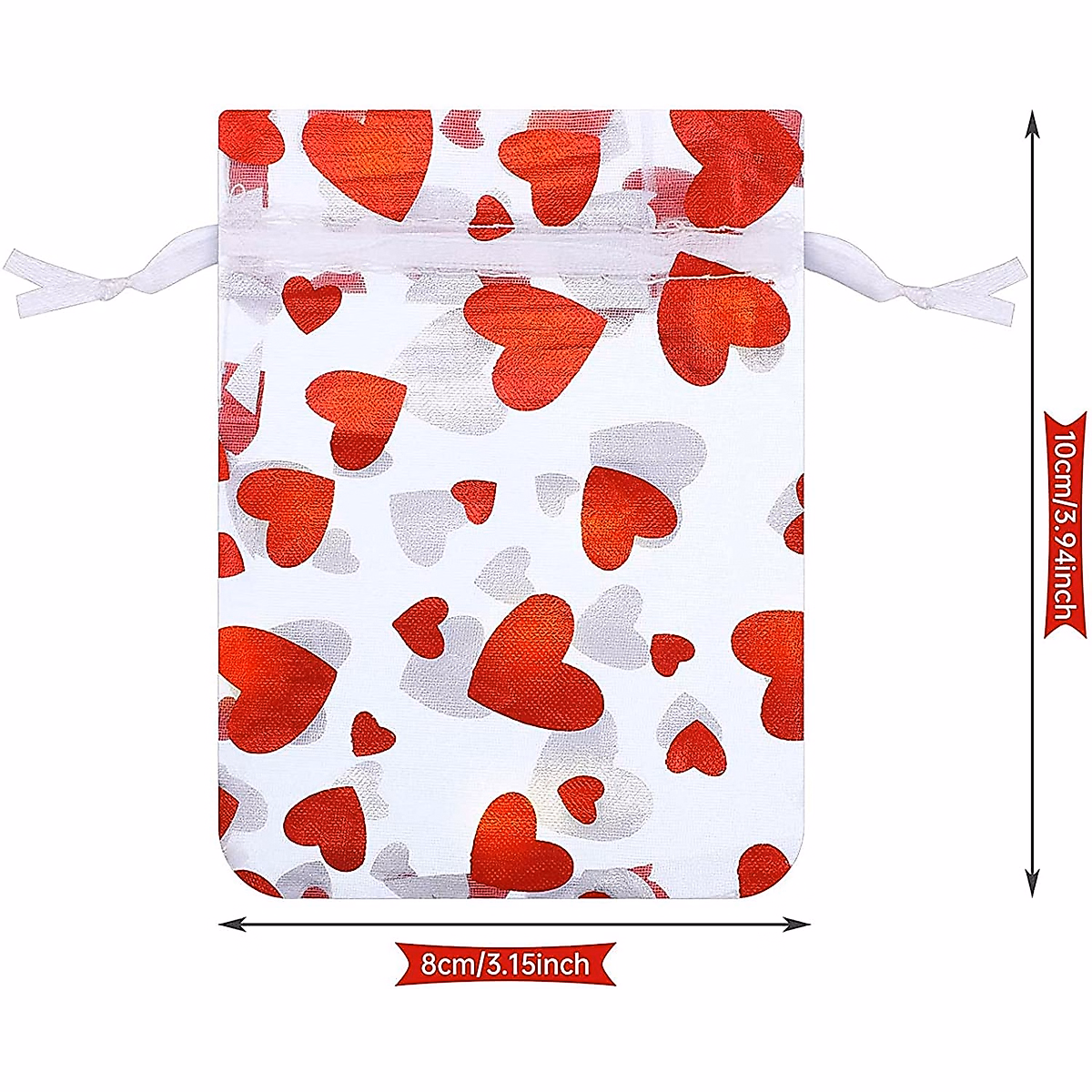 50 Pieces Valentine's Day Heart Candy Bags Organza Jewelry Pouches, Pouch Drawstring Bags for Jewelry Packaging Valentine's Day Wedding Festival Party Supply, 10 x 8 cm