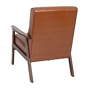 Flash Furniture Langston Commercial Mid Century Modern Chair - Cognac LeatherSoft Upholstery - Walnut Finish Wooden Frame and Arms - Extra Supportive Sinuous Springs