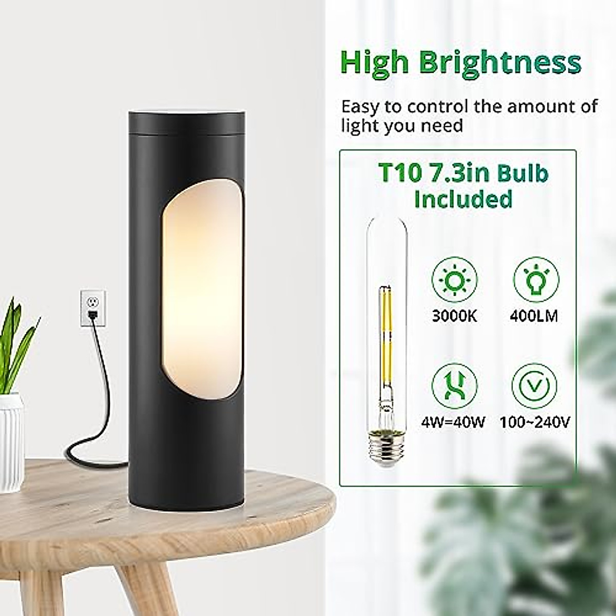 LEDIARY Kosher Lamp, Reading Lamp for Shabbos, Black Table Lamps and Nightlight for Living Room Bedroom, T10 Bulb Included (4W Eqv 40W, 400LM, 3000K)-2 Pack