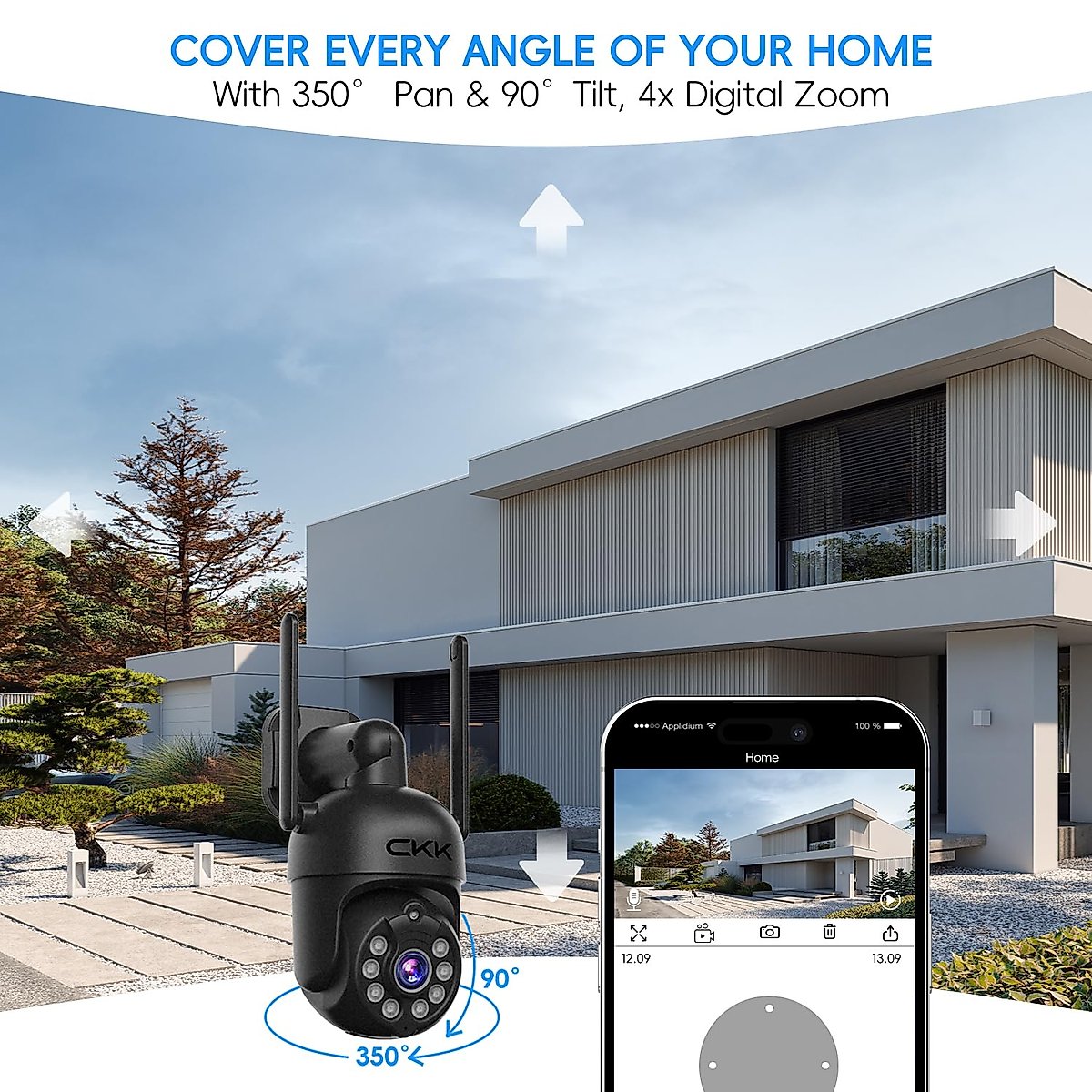 [3K Security Camera Outdoor] Color Night Vision, Wireless PTZ Cameras for Home Auto Tracking, IP66 2-Way Audio,3K WiFi Camera for Indside/Outside Security,Human Detection, 360° View,C102