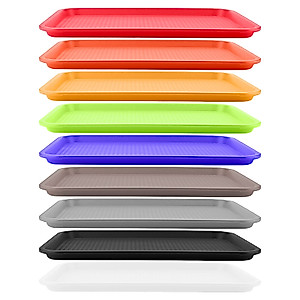 LEXININ 9 PCS 16 x 12 inch Plastic Fast Food Serving Trays, Restaurant Serving Tray Set, Food Serving Tray for Hotel, 9 Colors