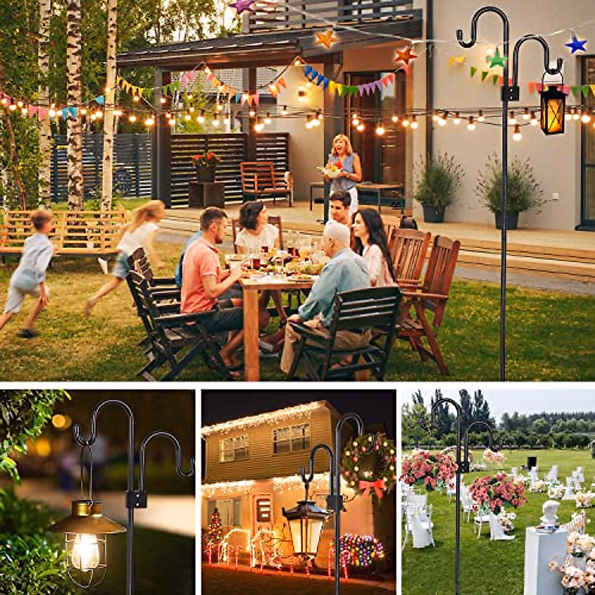 Shepards Hooks for Outdoor,76 Inch Bird Feeder Pole, Heavy Duty Shepherds Hook for Bird Feeders for Outside Tall Hummingbird Feeder Stand Bird Feeder Hanger Garden Hook Wind Chime Stand Black 1 Pack