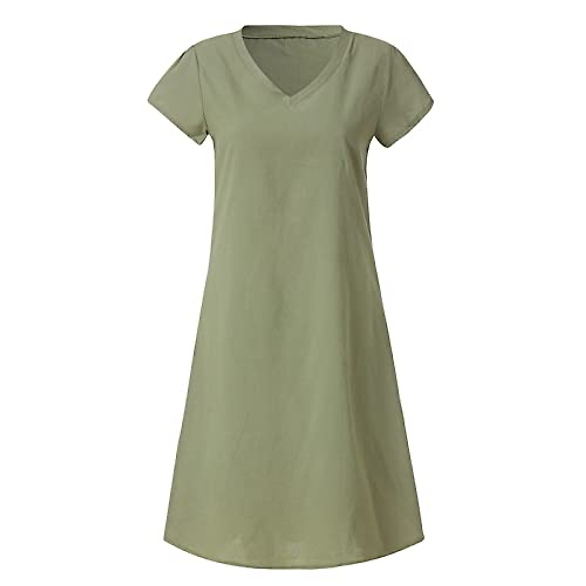 Ceboyel Summer Dresses for Girls Women Cotton Linen Short Dress Summer Shirt Dress V Neck Short Sleeve Beach Dresses Boho Ladies Clothing 2023 Green 2X