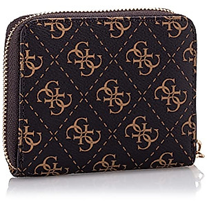 GUESS womens Laurel Small Zip Around Wallet, Brown Logo, one size US