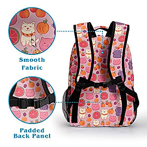 Dacawin Cat Backpack for Girls Colorful Cats Bookbag Cartoon Fruit Pattern Book Bag Cute High School Backpacks Leisure Travel Back Pack for Girls Teenage