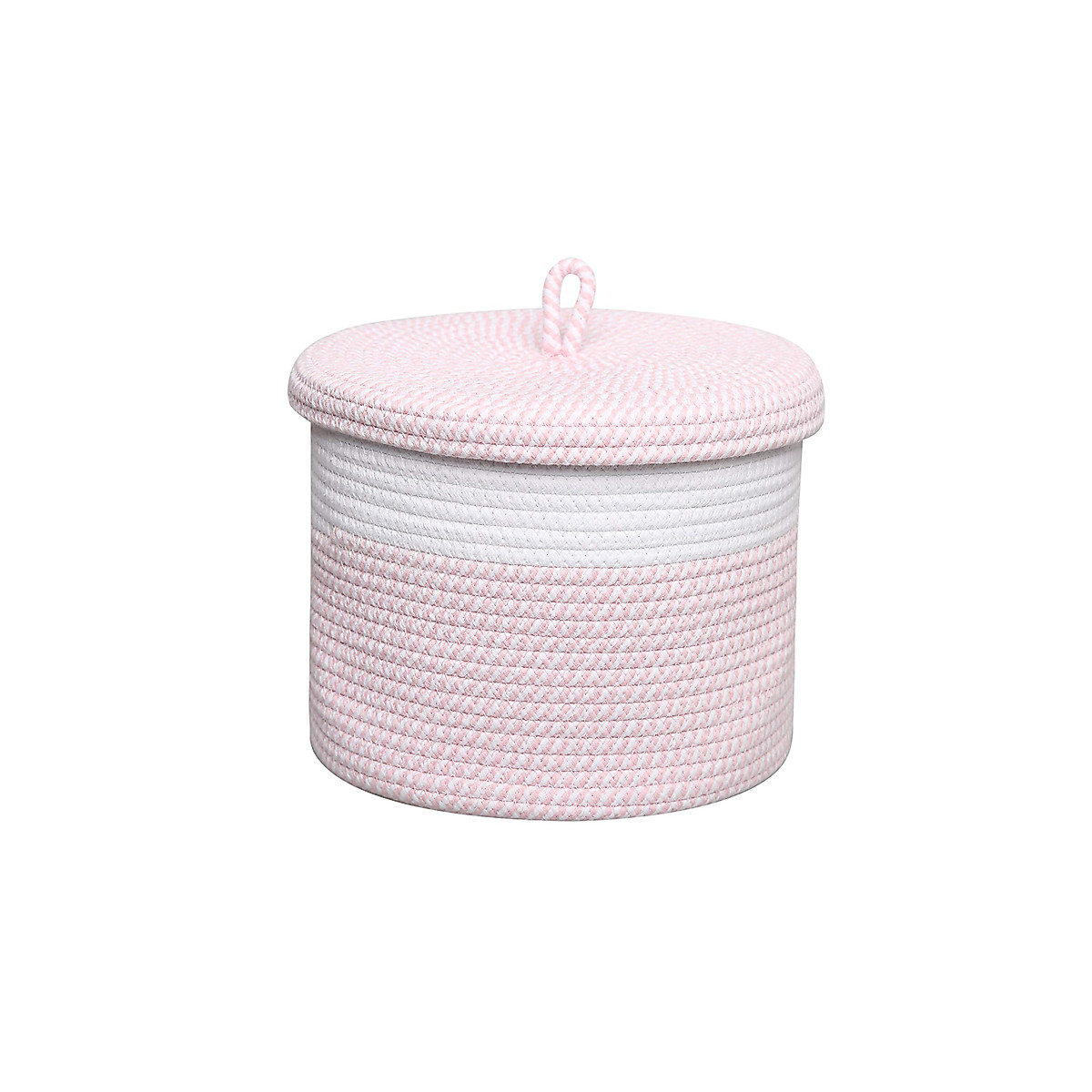 YUKIMOCOO S Size Pink Cotton Rope Basket with Lid Mini Woven Basket Cute Toy Storage Basket Towel Storage Little Organizer Pink Basket for Living Room Nursery Storage Basket Pink Basket for Girl