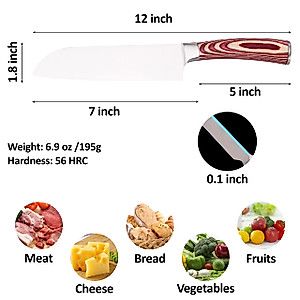 LUVCOSY Santoku Knife, 7 Inch Japanese Chef Knife with Ergonomic Pakkawood Handle, Stainless Steel Cooking Knife with Gift Box, Razor Sharp Home Kitchen Knife for Cutting Meat/Vegetables/Fruits/Bread