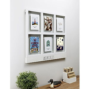 Rae Dunn Collage Picture Frames - Multiple Photo Frame for Wall Decor - Modern Contemporary Design Style - 6 Picture Frame Collage to Display Photos of Family, Couples, Best Friends - White