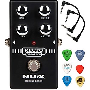 Briskdrop NUX Recto Distortion Guitar Effect Pedal Bundle with 2 Patch Cables and 6 Dunlop Picks, RectoBundle2