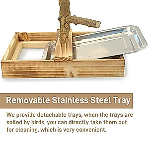 LIMIO Natural Wood Bird Toys Playground, Bird Cage Accessories, Bird Perches, with Removable Tray and 2 Stainless Steel Cups