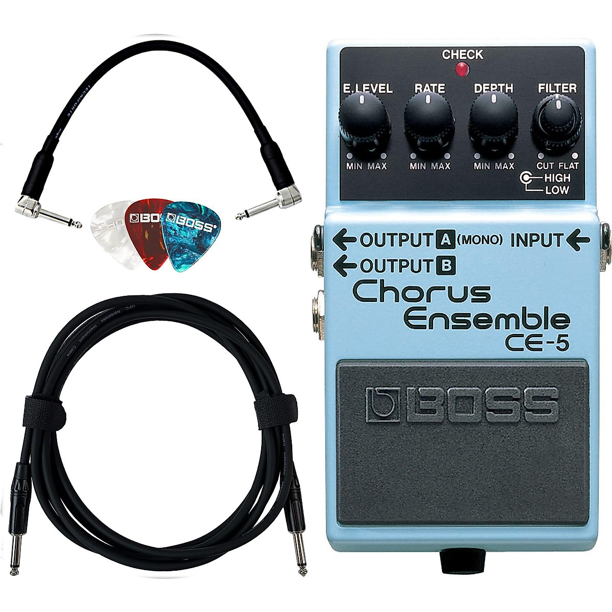 Boss CE-5 Chorus Ensemble Bundle with Instrument Cable, Patch Cable, and Picks