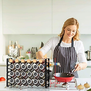 Auledio 4-Tier Stackable Spice Rack with 24 Glass, Seasoning Bottle Organizer with 80 Labels with Chalk Marker and Funnel Complete Set for Countertop, Cabinet or Wall Mount